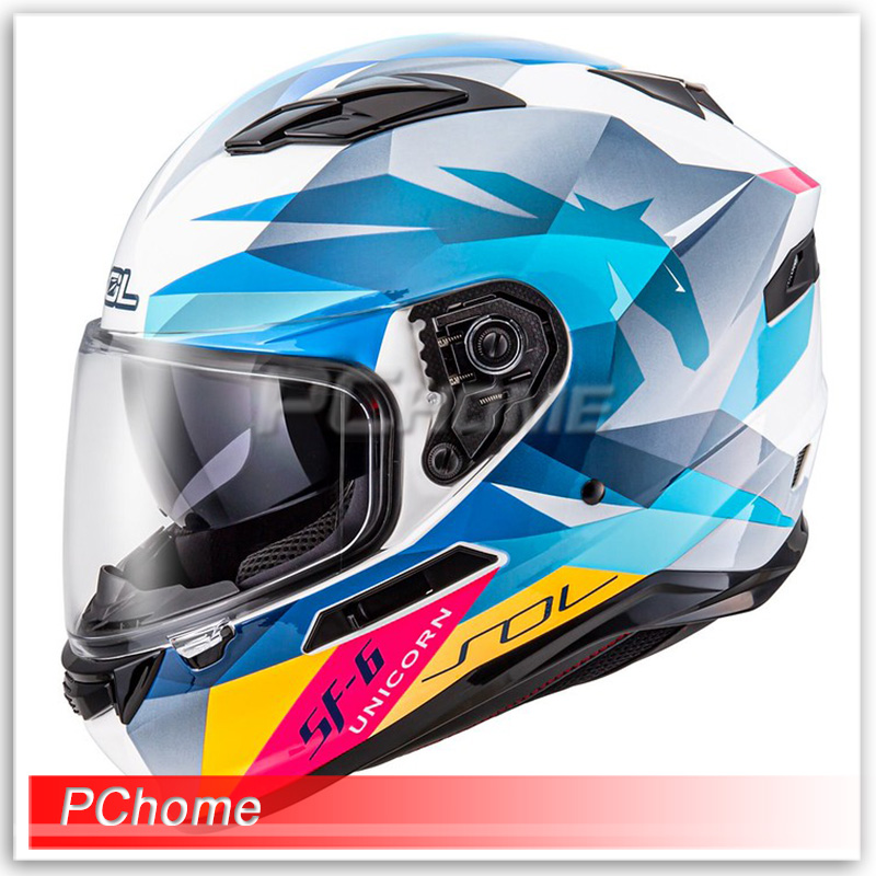 【SOL SF6 SF-6 獨角獸 白/藍 全罩式安全帽 】雙層鏡片、遮陽鏡片 可加裝LED 警示燈設計 - PChome 24h購物